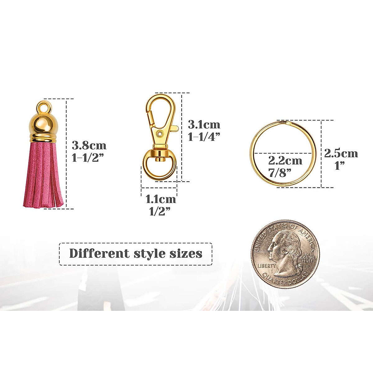 Tassels for Crafts, Anezus 100Pcs Keychain Tassel Set Including 50Pcs Tassels, 25Pcs Lobster Clasp Keychain and 25Pcs Keychain Rings Bulk for Acrylic Blank Keychains, Shrinky Film Artand Crafts (Gold)