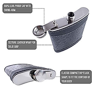 Hip flask, Men's Flask for Liquor, 304 Stainless Steel 8 oz with Funnel, Leak Proof, Slim, Classic, Leather, Black, Perfect For Travel, Camping, Hiking, Drinking Gift for Fathers Best Man
