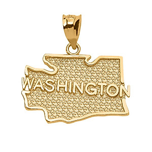 Washington US State Map Charm Pendant in 14k Yellow Gold