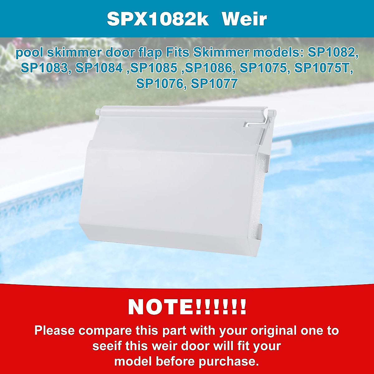 Fuoequl Pool Skimmer Weir Door SP-1082-K Weir Pool Skimmer Inground Fits Models SP1083 SP1084 SP1085 SP1086 SP1075 Skimmer Weir Flap