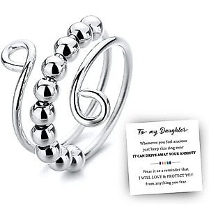 ZhxshwHdd Anxiety Ring For Daughter Stainless Steel Beaded To My Daughter Fidget Ring Silver Golden Fashion Trendy (silver, Adjustable)