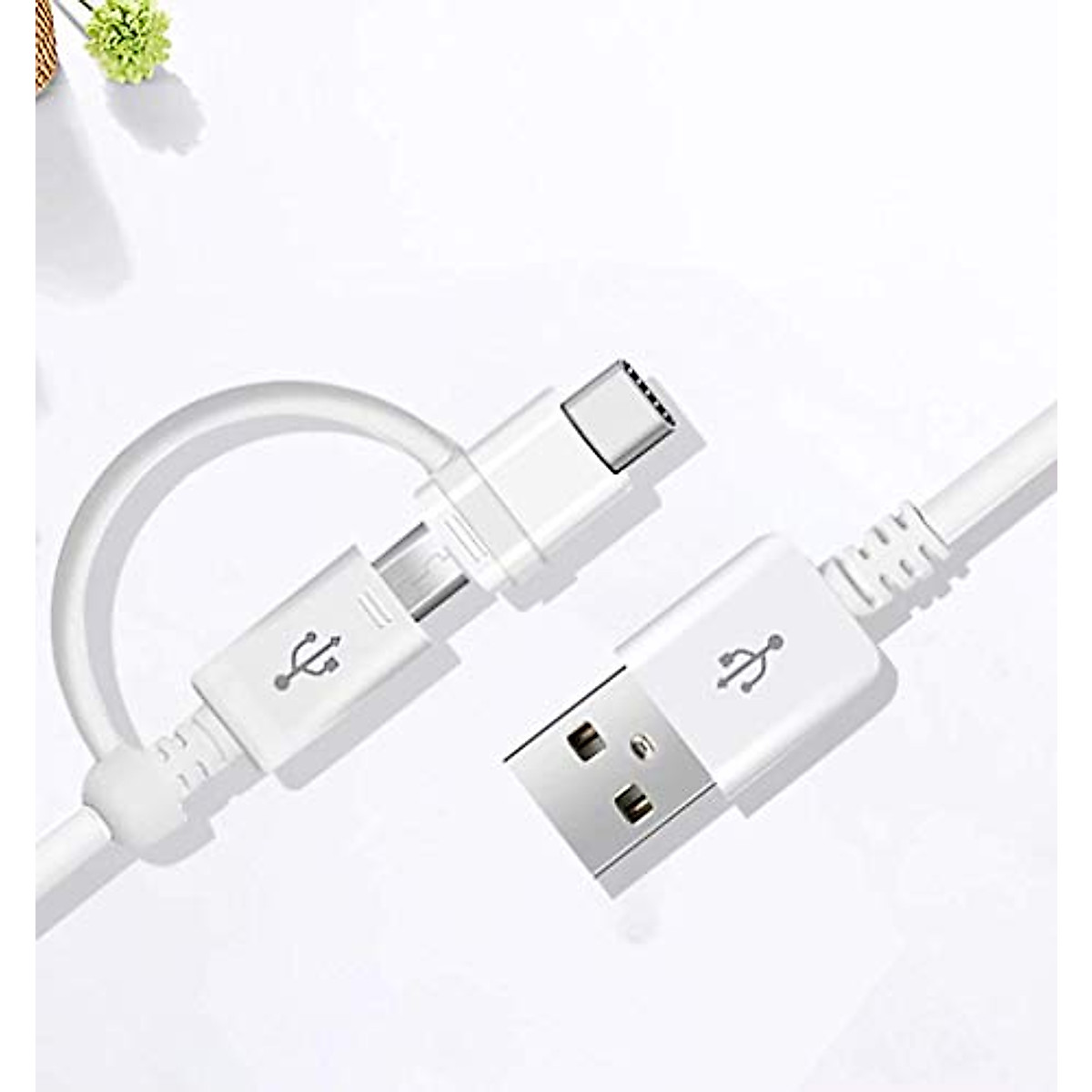 Dual MicroUSB + USB-C Switch Cable Compatible with Samsung Godiva Provides All Around True USB Fast Quick Charging Speeds! (White)
