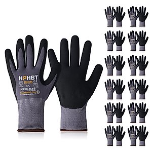 HPHST Nitrile Work Gloves SF001TS,Micro Foam Technology & Spandex Liner Nitrile Coated,CE Approved 15 Gauge Ergonomic Design,Smart Touch,Thin Machine Washable,Grey Small 12 Pairs Pack