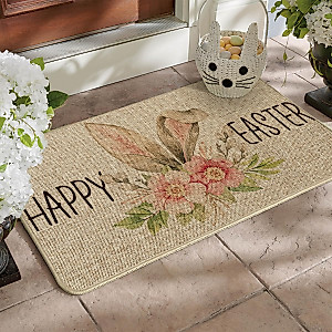 Artoid Mode Elegant Welcome Cute Bunny Ears Easter Doormat, Seasonal Spring Summer Holiday Low-Profile Yard Floor Switch Mat for Indoor Outdoor 17 x 29 Inch