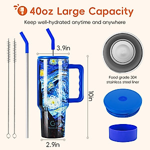 VUSIGN 40 oz Tumbler with Handle and Straw Lid, Stainless Steel Vacuum Insulated Tumbler Travel Mug Water Bottle Cup for Water Iced Tea Coffee Smoothie Car, Starry Night
