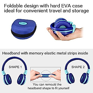 SIMOLIO Foldable Bluetooth Headphones with 75dB,85dB,94dB Volume Limit for Kids Teens and Adults, Built-in Mic and Share Port, Soft Earmuffs, Hard EVA Case, Aux Cord, Wireless and Wired Headphone-Mint