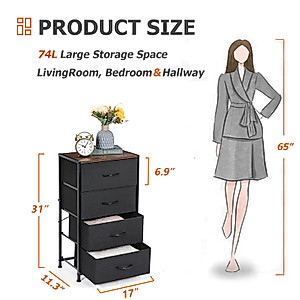 LIANTRAL Dresser for Bedroom, Fabric Dresser with 4 Drawers, Small Chests of Drawers for Closet, Living Room, Hallway, Entryway, Dorm, Storage Tower with Sturdy Steel Frame & Wood Top, Black