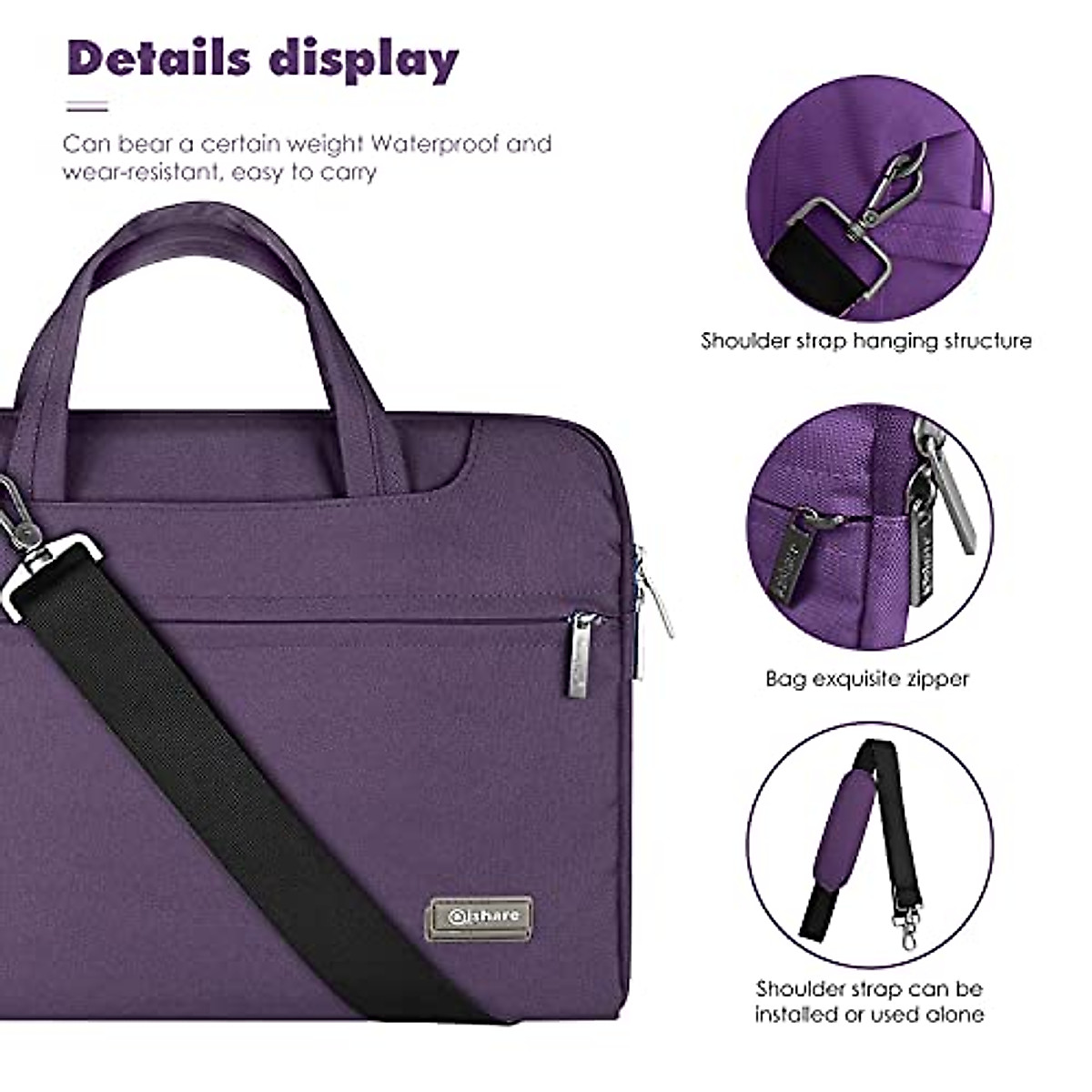 Qishare 13.3 14 inch Laptop Case Laptop Shoulder Bag, Multi-Functional Notebook Sleeve Carrying Case with Strap for Samsung Acer Asus Lenovo Yoga MacBook pro 13 Ultrabook Chromebook(Purple)