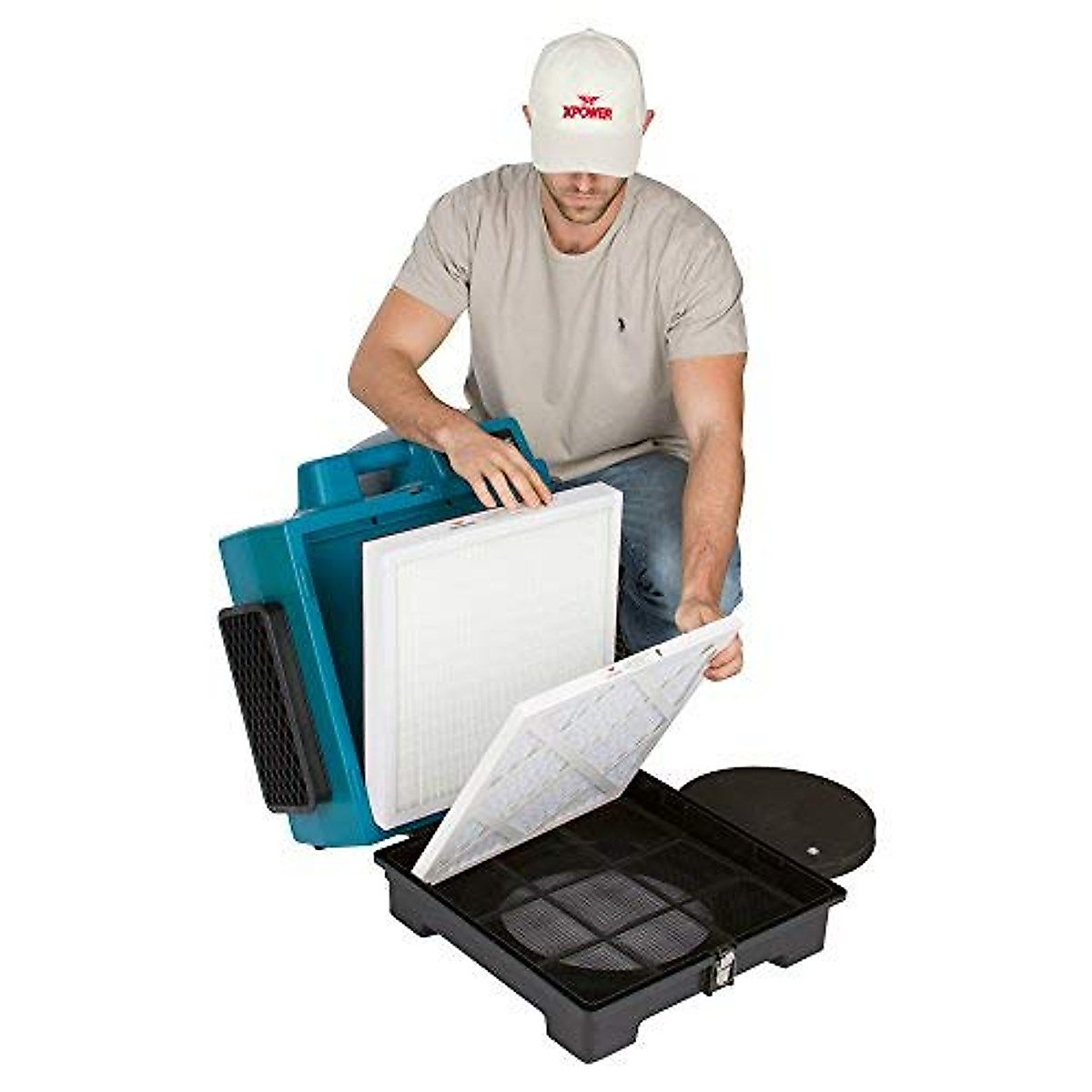 XPOWER X-3400A Air Scrubber 3 Stage Filtration, Negative Air Machine w/Power Outlets, 3 Stage Airbourne Cleaner, Scrubber HEPA Filter System for Water Damage Restoration, Commercial & Home Use, Blue