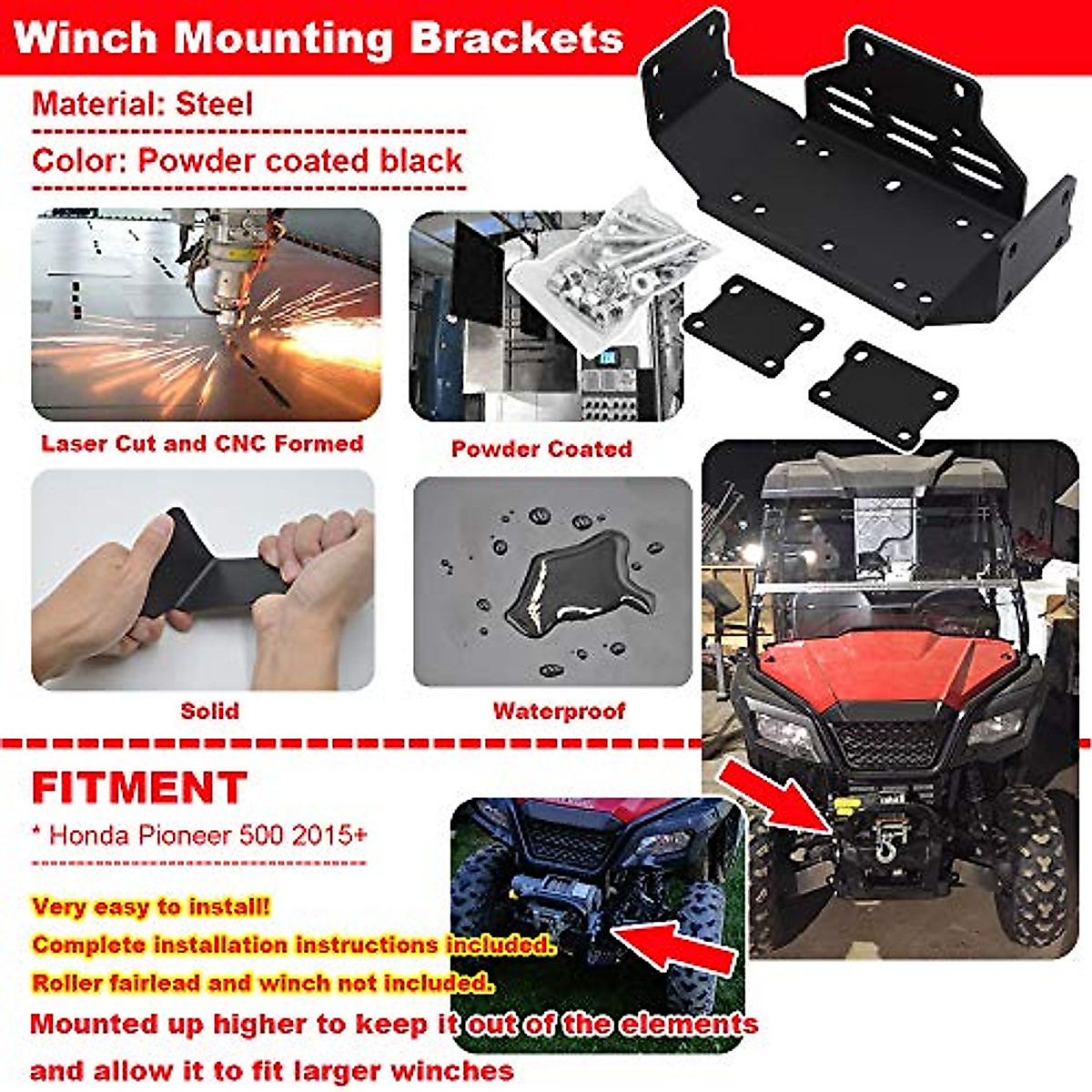 Winch Mounting Plate Bracket Kit Compatible with Honda Pioneer 500 2015-2023 Pioneer 520 2021-2023