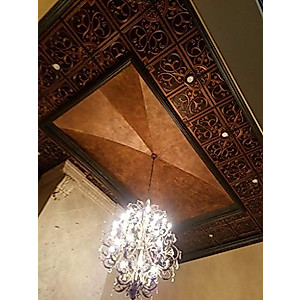 Lilies and Swirls-Faux Tin Ceiling Tile - Antique Copper 25-Pack