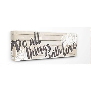 Stupell Industries Love Flowers Family Home Inspirational Word Textured Wood Design Oversized Stretched Canvas Wall Art by Addie Marie, 13 x 1.5 x 30, Multi-Color