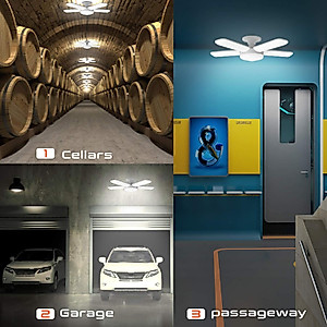 CREATESTAR LED Garage Lights, 80W 8000LM Dimmable LED Garage Ceiling Lights, 5 Leaf Adjustable Lights, E26 Deformable LED Lights for Basement Barn Garage Workshop Workbench Warehouse(1 Pack)