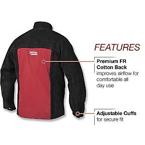 Lincoln Electric unisex adult Heavy Duty Leather Welding Jacket, Black/Red, XX-Large US