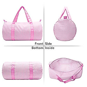 GFU Duffle Bag for Kids, Overnight Duffel Bags for Boys and Girls, Seersucker Travel Bag Large Dance bag, Toddler Weekender Bag, Child Carry-On Sports Gym Bag, Gift, Pink