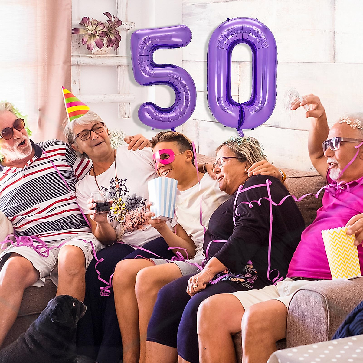 GINZU 40 Inch Purple 50 Number Balloons Giant Jumbo Huge 50 Foil Mylar Helium Number Digital Balloons Dark Purple 50th Birthday Balloons 50th Anniversary Events Party Decorations Photo Shoot Supplies