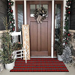 LEEVAN Buffalo Plaid Door Mat 3'x 5', Black and Red Plaid Porch Outdoor Rug, Farmhouse Washable Welcome Mat, Reversible Checkered Rug Cotton Woven Carpet for Front Door/Entryway
