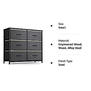 FEZIBO Dresser Organizer, Chest of Drawers-Dresser for Bedroom, Hallway, Entryway, Closets, Furniture Storage Tower-Steel Frame, Wood Top, 6 Drawers Organizer Units-Black Grey White Edge