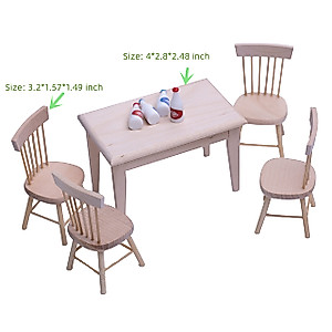 Taponukea Miniature Dollhouse Furniture and Accessories 1 12 Scale Dollhouse Miniature Furniture Wooden Dining Table Chair Bottles Model Set (Table Chair Set+Milk Bottle)