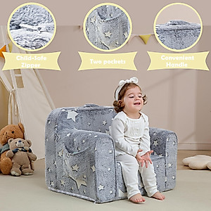 Comfy Toddler Chair Kids Chair,Toddler Foam Chair,Kids Armchair Toddler Couch Baby Kids Sofa Reading Chair with Glow in The Dark(Glow Star)