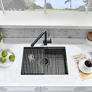 23 Inch Black Undermount Bar Sink Workstation-SOMRXO 23×18 Black Bar Sink Undermount Workstation Kitchen Sink 16 Gauge Gunmetal Black Stainless Steel Kitchen Sink Single Bowl Small Kitchen Bar Sink