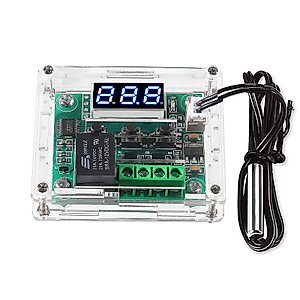 AEDIKO W1209 DC 12V Digital Temperature Controller Board Blue Digital Display Thermostat -50-110°C Electronic Temperature Temp Control Module Switch with Waterproof Case (1-Pack)