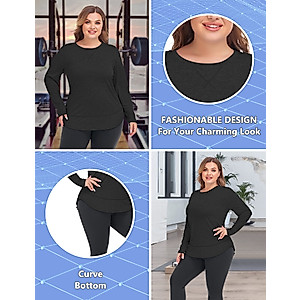 COOTRY Plus Size Workout Tops for Women Long Sleeve Shirts Breathable Dry Fit Athletic Gym Yoga Clothes Gray 2XL