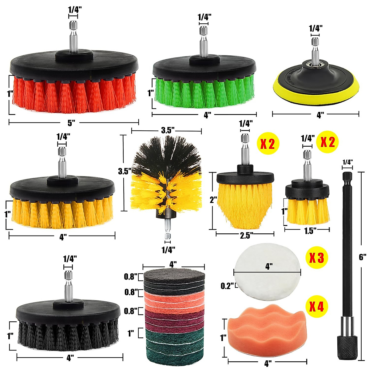 30Pcs Drill Brush Attachment Set,Drill Scrubber Brush Kit Include Scrub Pads, Sponge, Extend Attachment, Drill Cleaning Brush Attachment Set for Bathroom, Tub, Tile, Corner, Floor, Grout, Boat