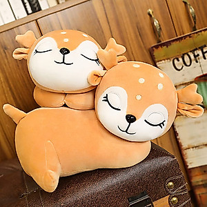 WUZHOU Cute Deer Plush Toys, Soft Reindeer Pillow Toys, Elk Deer Figurine Dolls, Stuffed Animals Plushie Decor, Christmas Birthday Gifts for Kids Girls Boys (Tilting her Head,11.8in)