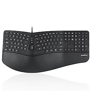 Perixx PERIBOARD-330B, Wired Ergonomic Keyboard with Adjustable Wrist Rest, Illuminated Keys, and Membrane Low Profile Keys, 2 Extra USB Ports, US English Layout