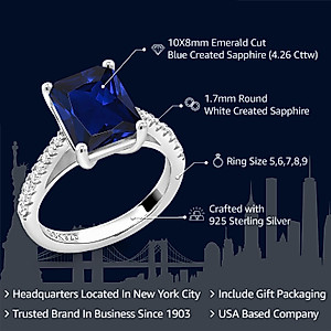 Gem Stone King 925 Sterling Silver Blue and White Created Sapphire Engagement Ring For Women (4.26 Cttw, Available in size 5, 6, 7, 8, 9)