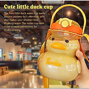 Duck-Shape school Water Bottle with Straw, Funny theme kids Drinking Bottle with One Click Open Lid, BPA Free Cute Water Bottles for Girls boys, School, picnics Outdoors (Pink)