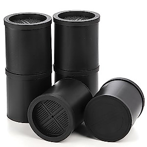 Noamus 6 Pack Bed Risers, 4 Inch Round Furniture Raising Blocks, Black Lifts with Removable Bottom Non-Slip Foam Pads, Heavy Duty Dorm Bed Frame Extenders for Desk Chair, Table Legs, Sofa Couch