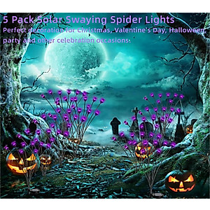 5 Pack Halloween Spider Lights Solar Powered Outdoor Waterproof, Purple Solar Swaying Firefly Lights, 2 Modes 40-LED Solar Garden Lights, Halloween Decorative Stake Pathway Lights Firefly Lights