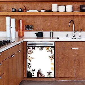 Dishwasher Magnet Cover Set of Farm Animals Magnetic Refrigerator Stickers Decorative Appliance Cover Fridge Panels Metal Door Garage 23x26in