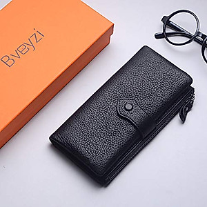 Women Soft Leather RFID Blocking Bifold Slim Wallets Credit Card Holder with Double Zipper Pocket(Black)