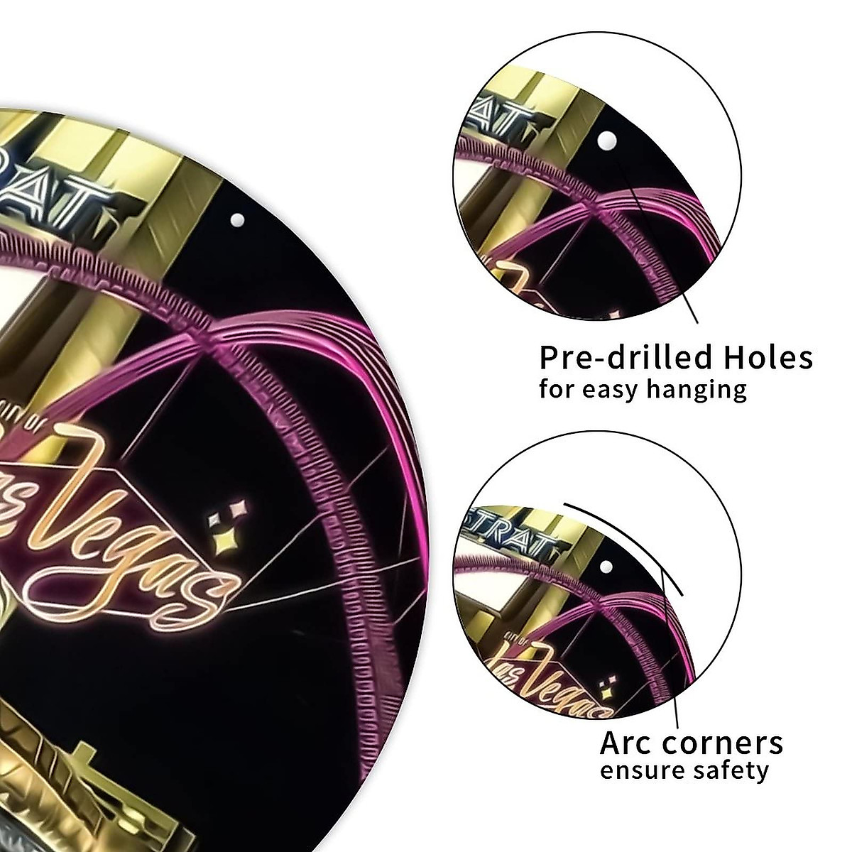 CowkissSign USA City Casino Las Vegas Round Aluminum Art Signs City in Nevada State Metal Tin Sign Country Souvenir Gift Tin Metal Sign for Bedroom Yard Garage Garden 12x12in