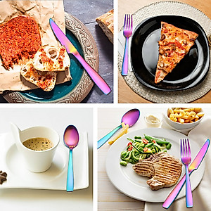 E-far 20-Piece Matte Rainbow Silverware Set, Stainless Steel Flatware Set for 4, Colorful Cutlery Set Include Forks Spoons and Knives for Kitchen Home Restaurant, Satin Finish & Square Edge Handle