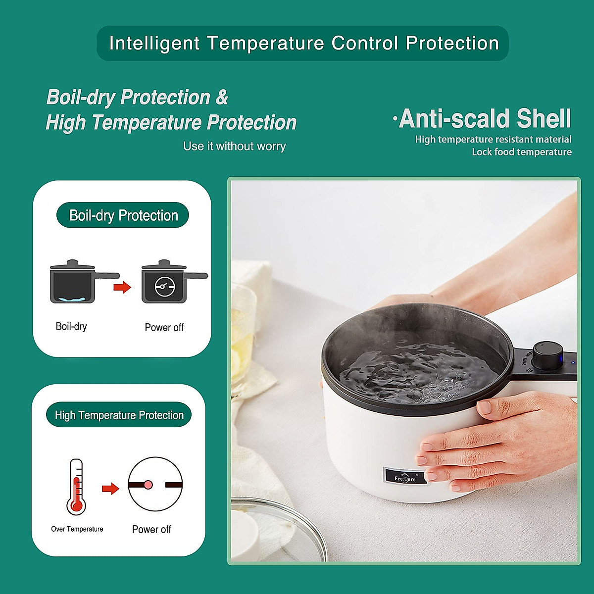 Freshore Electric Non-Stick 1.2L Mini Hot Pot Multifunctional Cooker with Temperature Control, Morandi Green