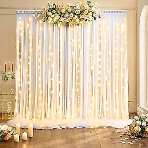 Wrinkle Free White Tulle Backdrop Curtains for Wedding Fabric Party Decorations Backdrops Curtain Sheer Photo Back Drop Drapes Cloth for Baby Shower Birthday Photography Reception 5ftx10ft, 4 Panels