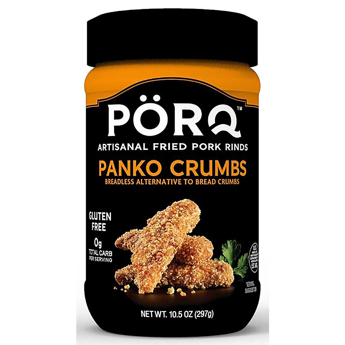 PORQ Artisanal Fried Pork Rinds, Panko Crumbs, Breadless Alternative to Bread Crumbs, Zero Carbs, Gluten Free & Keto Friendly, 10.5-Ounce Bottle (Pack of 4)
