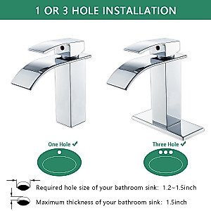 VOTON Bathroom Chrome Faucet for Sink Single Handle 1 Hole with 3 Hole Deck Plate, Rv Lavatory Vessel Faucet