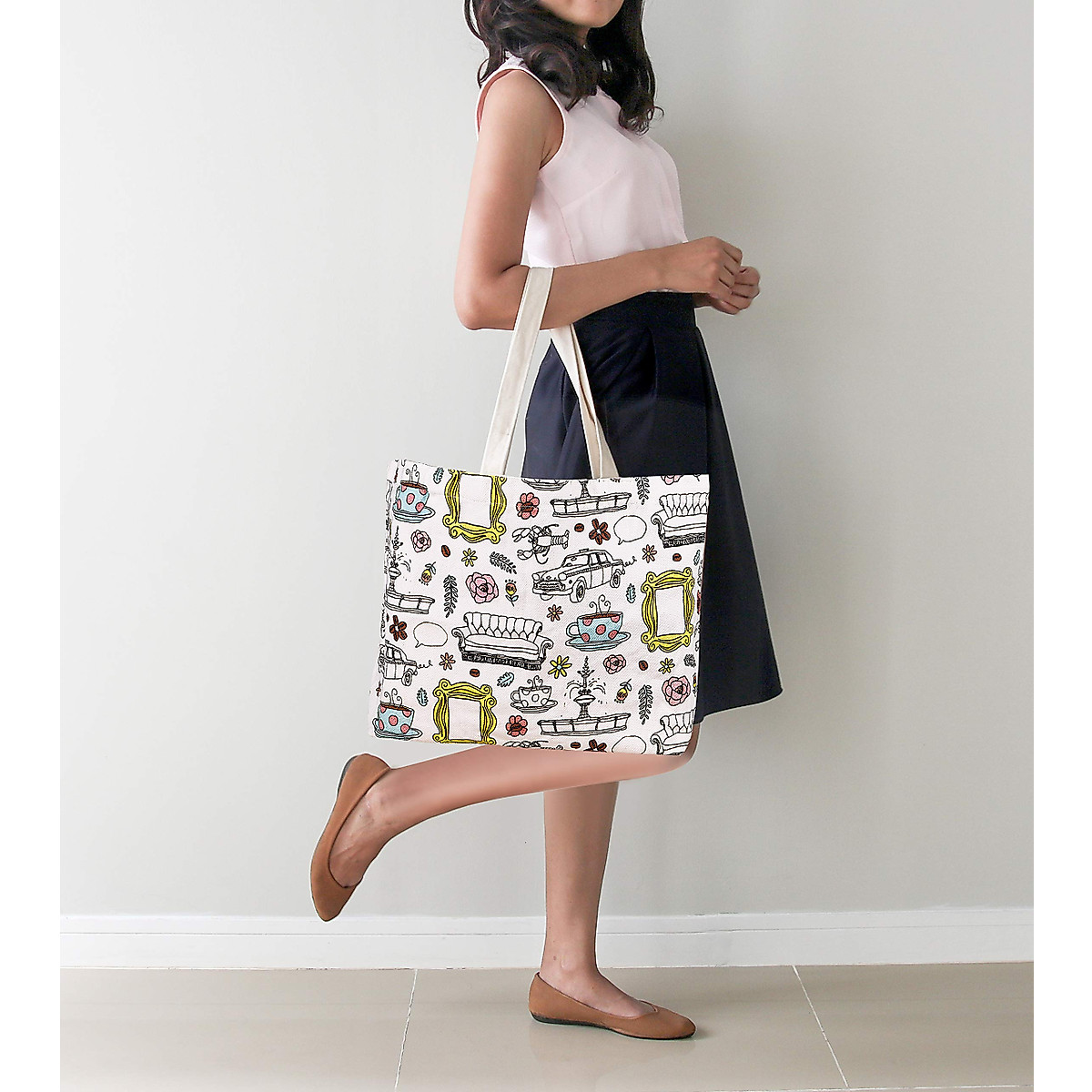 SANITRO Friends Forever [25th Anniversary Ed] Friends TV Show Merchandise Peephole Yellow Frame Kitchen Reusable Grocery Bags (m)