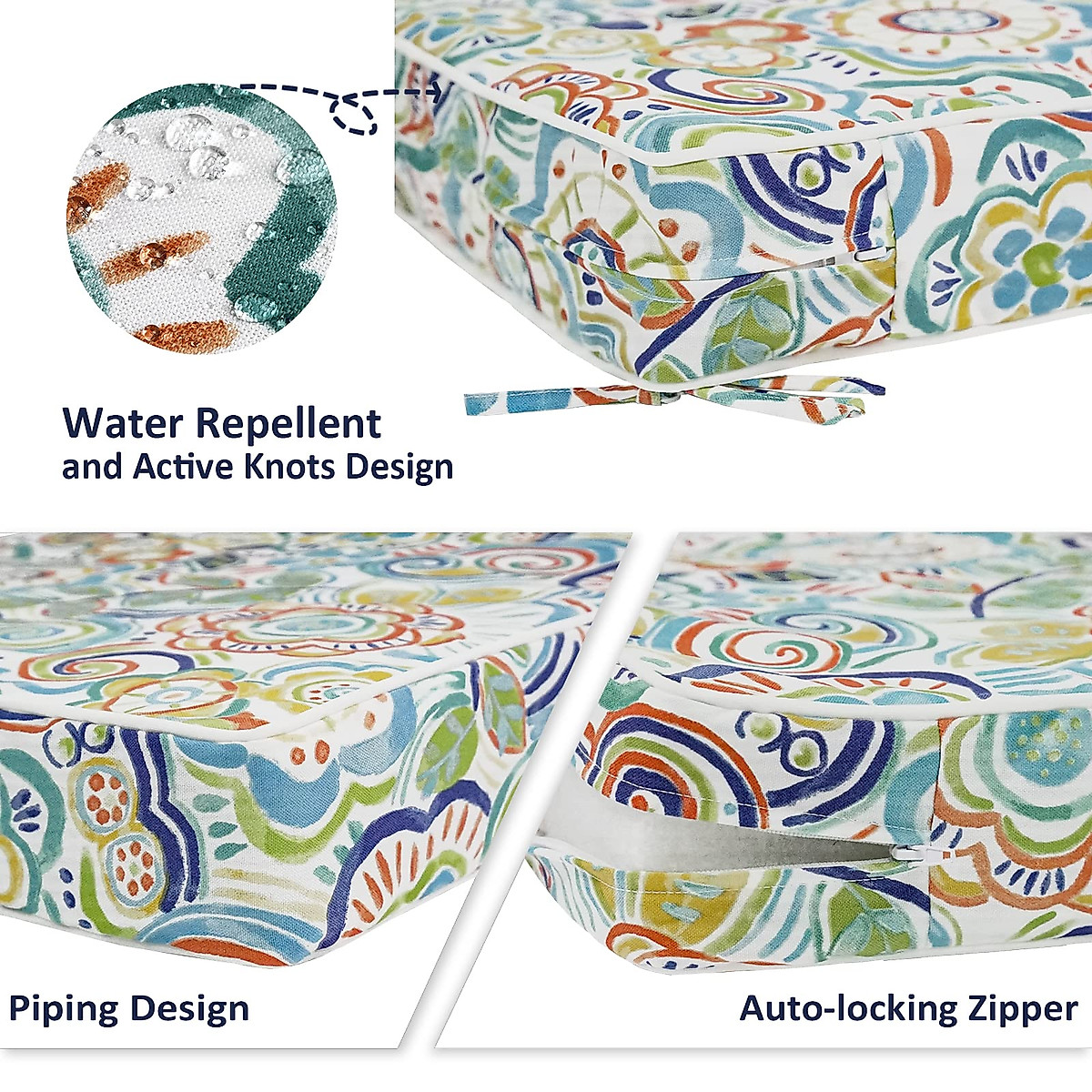 Melody Elephant Outdoor Cushion Covers with Ties, Patio Cushion Slipcovers Replacement for Decoration Garden Sofa Bench,48"x18"x3", Flower Blue