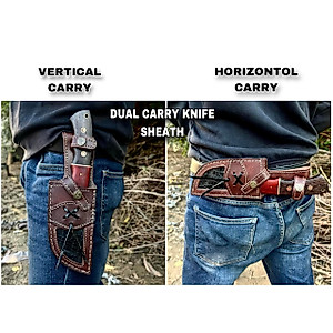 Handmade Tracker Knife Damascus Knife for Hunting Camping - 10 Inch Damascus Steel Hunting Tracker Knife with Horizontal Carry Sheath - Fixed Blade Survival tactical full tang Bushcraft Knife (Wenge & Padauk)