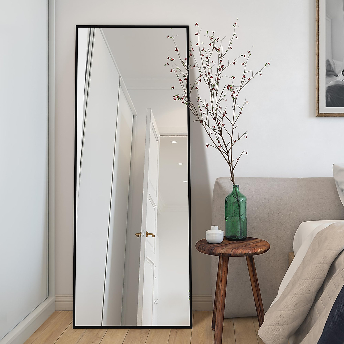 NUTTUTO Full Length Floor Mirror with Black Aluminum Alloy Frame, 64"x21"