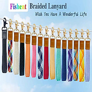 Fishent Braided Wristlet Keychain, Cute Wrist Lanyards for Keys, Upgraded Stretchy Key Chain Holder for Women Men, Wrist Strap Keychain for Car Keys Phone Camera Wallet ID Badges Card (Pink)