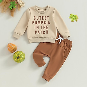 FYBITBO Toddler Baby Boys Halloween Outfits Cutest Long Sleeve Sweatshirt Shirt Top and Pants Fall Winter Halloween Clothes Set (Cutest Pumpkin in the Patch Outfit, 2T-3T)