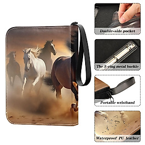 PYBUG Horse Trading Card Binder with Nylon Strap 4-Pocket Waterproof PU Leather Card Collection Binder for 400 Cards Sturdy Card Holder Folders for Game Cards,Sports Cards