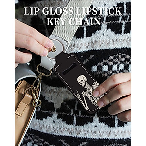 KLLRO RUO Chapstick Holder Keychain Fashion Lipstick Sleeve Lip Balm Portable Pocket Lip Gloss Tube Holder Clip-on Makeup Travel Accessories - Cool Skull Skeleton